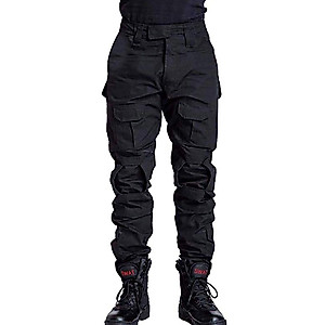 TRGPSG Men's Hiking Pants, Ripstop Camo Cargo Pants, Multi-Pocket Casual Work Pants WG3F Black 32