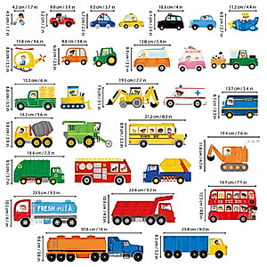 DECOWALL DS9-8064 Transport and Vehicles Wall Stickers Decals for Kids Toddler Bedroom décor car Boys Truck Construction Room Peel and Stick Excavator fire Truck Nursery Living Baby