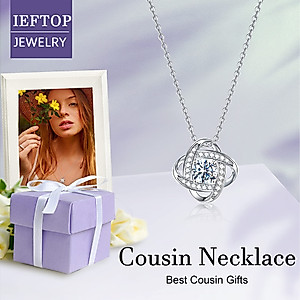 Ieftop Cousin Gifts, 14K White Gold Plated Love Knot Necklace Cousin Gifts for Women Cousin Birthday Gifts Cousin Necklaces Best Cousin Gifts