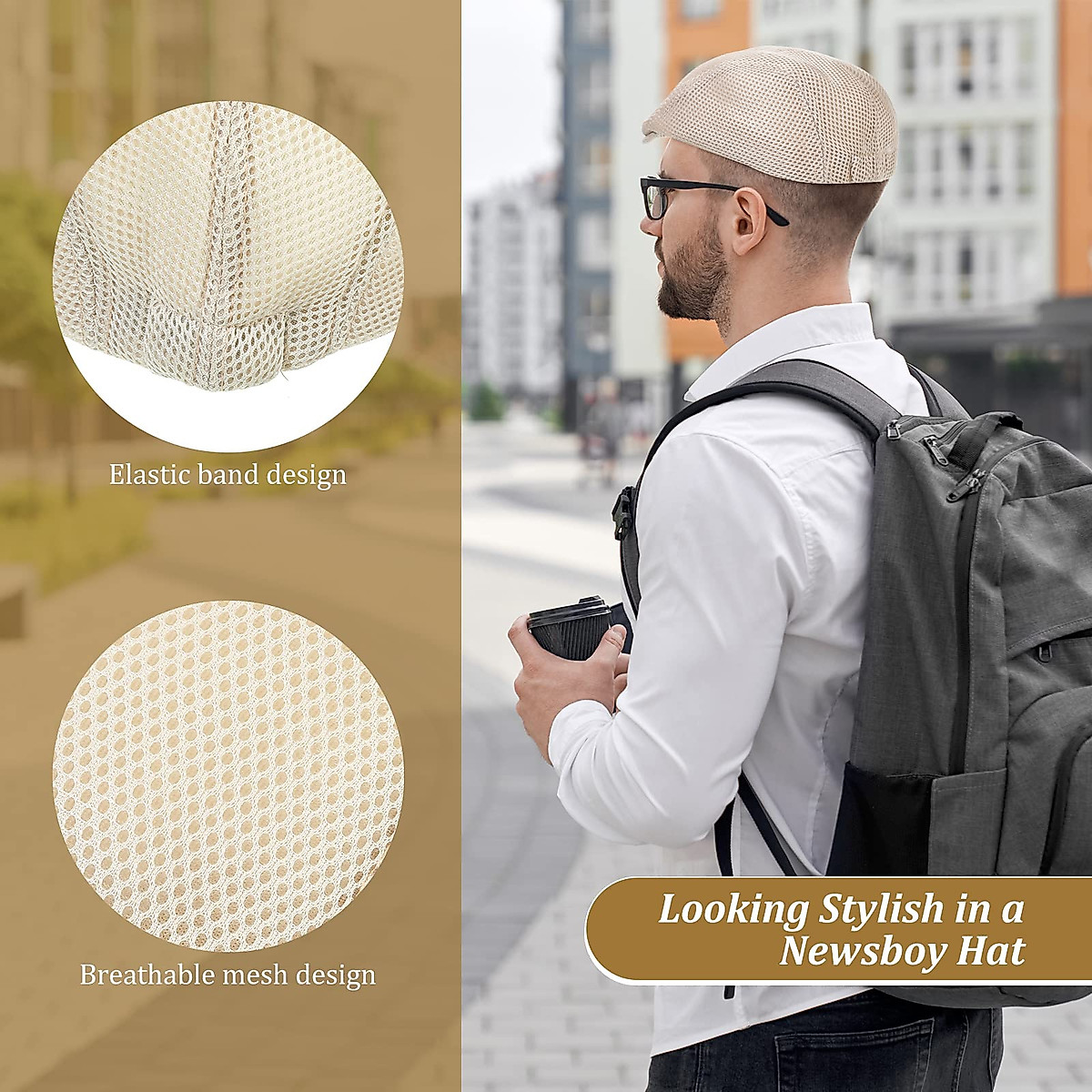 12 Pieces Mesh Newsboy Hat for Men Flat Cap Breathable Summer Beret Cap Cabbie for Golf Baseball Driving