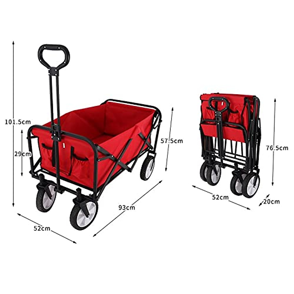LHLLHL Portable Utility Wagon Home Garden Wagon Cart with Storage Basket Folding Cart Camping Cart Outdoor Wagon 4 Wheels Beach Trolley (Color : White-Dinosaur Doodle4)