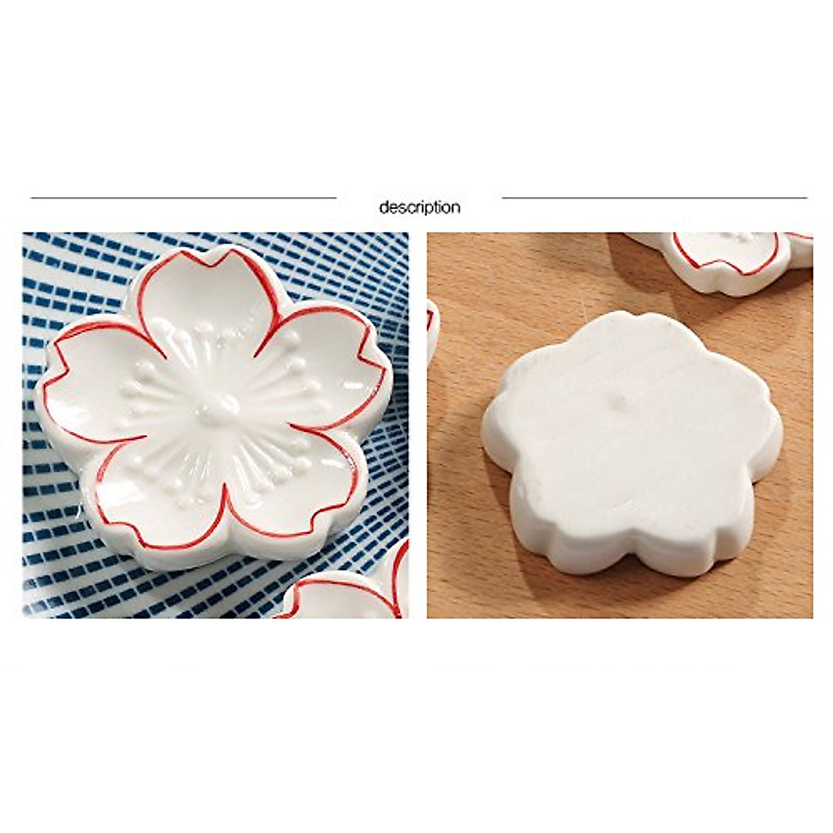 CHOOLD Elegant Cherry Blossom Ceramic Chopsticks Rest Rack Dinner Spoon Stand Knife Fork Holder,Sakura Chopsticks Stand(Set of 6)