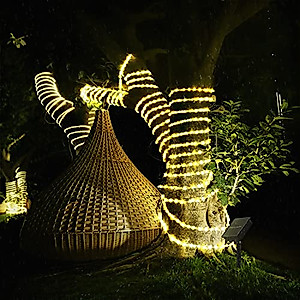 Solar Rope Light 33FT 100L IP65 Waterproof Outdoor LED Copper Fairy String Tube Lights for Party Garden Porch Yard Home Wedding Christmas Halloween Holiday Tree Decoration Lighting (Warm White)