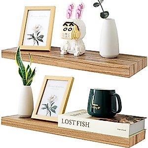 jmaisiu Floating Shelves, Set of 2 Wall Shelves with Invisible Brackets, 19.7Inch Natural Wooden Shelves for Wall Decor, Hanging Storage Shelves for Bedroom Kitchen Bathroom Living Room Decoration
