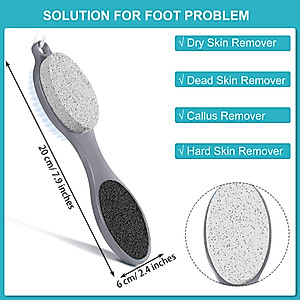 2 Pieces 4 in 1 Pedicure Tool Foot Scrubber Brush Foot File Callus Remover with Foot Rasp, Pumice Stone, Nail Cleaning Brush and Sand Paper for Dry and Wet Foot Care Dead Skin Remover (Gray)