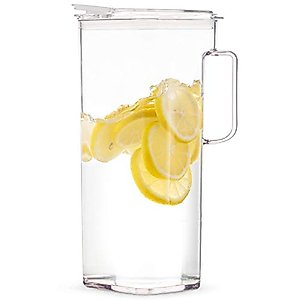 Komax Tritan Plastic Water Pitcher with Lid – BPA-Free, Square Water & Iced Tea Pitcher - Microwave & Dishwasher Safe Plastic Pitcher – Tea, Sangria, or Juice Containers with Lids for Fridge (2.4 Qt)