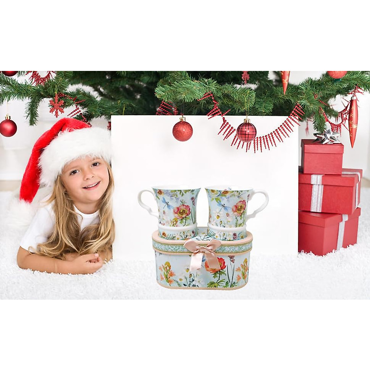 Lightahead® Elegent Bone China Unique Set Of Two Coffee Mugs 10 oz each cup set in attractive gift box elegant floral design