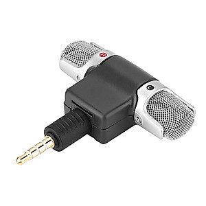 ASHATA Mini Microphone, 3.5mm Jack Mini Mic Digital Stereo Microphone Portable Professional Handheld External Microphone Angle Adjustable for Mobile Phone, PC and Recorder
