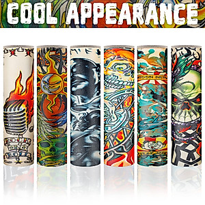 12 Pieces Tattoo Arm Sleeves for Kids Temporary Kids Tattoo Sleeve UV Sun Protection Kids Arm Sleeves (Funny Pattern)