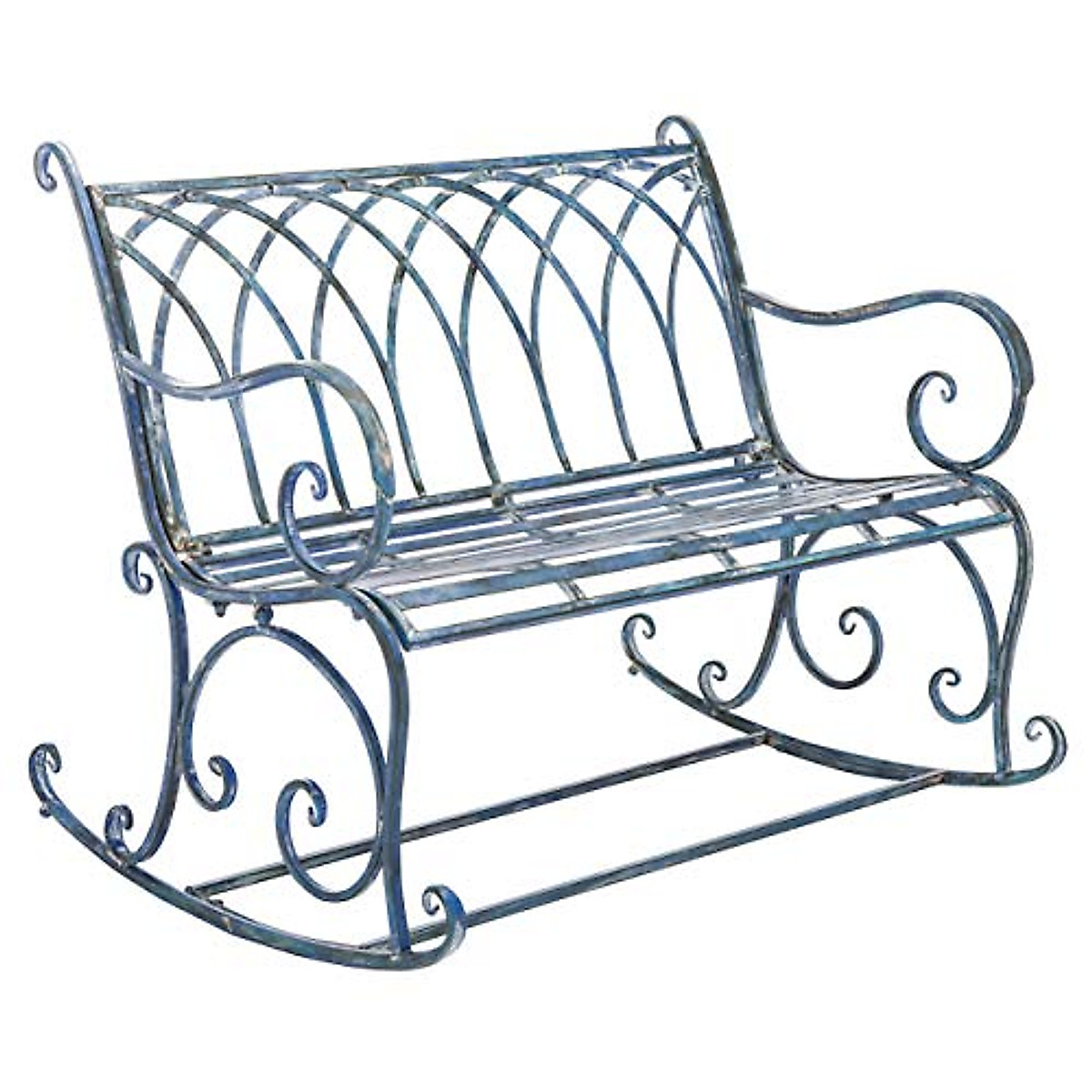 Safavieh Outdoor Collection Ressi Victorian Antique Patio Porch Entryway Backyard Rock Bench PAT5021C, Mossy Blue