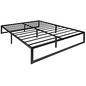 Flash Furniture Lana 14 Inch Metal Platform Bed Frame - No Box Spring Needed with Steel Slat Support and Quick Lock Functionality (Queen)