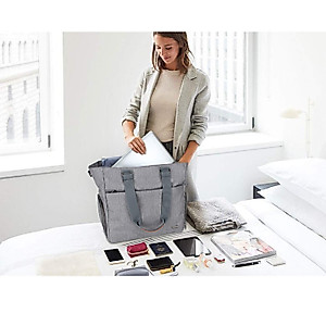 LUXJA Breast Pump Tote with Pockets for Laptop and Cooler Bag, Breast Pump Bag for Working Mothers (Fits Most Major Breast Pump), Gray