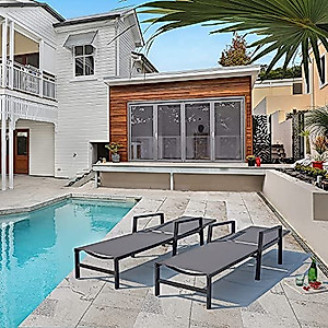 VARVIND Outdoor Patio Lounge Chair Set of 2, Aluminum Chaise Lounge Outdoor with 5 Adjustable Backrest Positions, Outdoor Patio Chaise Lounge Chairs Suitable for Backyard, Balcony, Poolside (Grey)