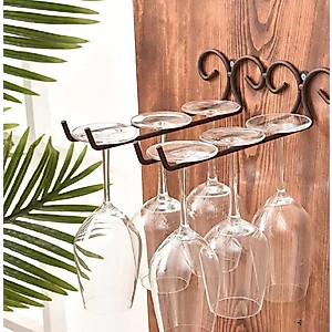 DYT 2-Rail Wine Glass Rack,10.2 Inch Stemware Rack Wall Mounted for Kitchen Cabinet Bar,Stemware Rack Metal Stemware Holder Wine Glass Holder Wine Glass Hanger,Black
