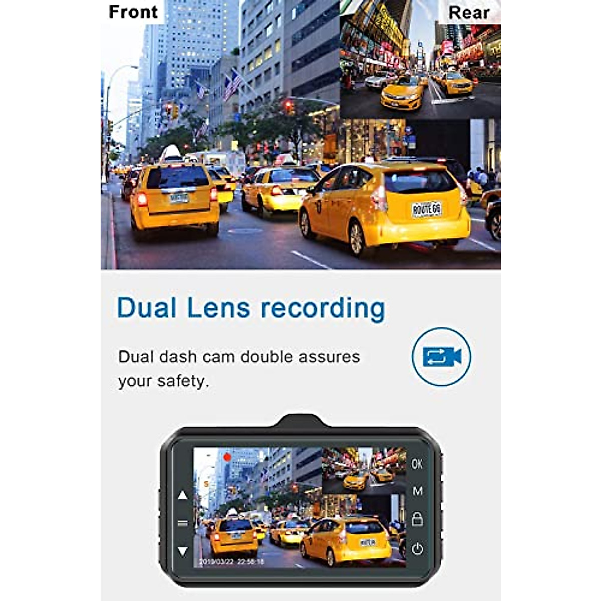 Dash Cam Front and Rear CHORTAU Dual Dash Cam 3 inch Dashboard Camera Full HD 170° Wide Angle Backup Camera with Night Vision WDR G-Sensor Parking Monitor Loop Recording Motion Detection