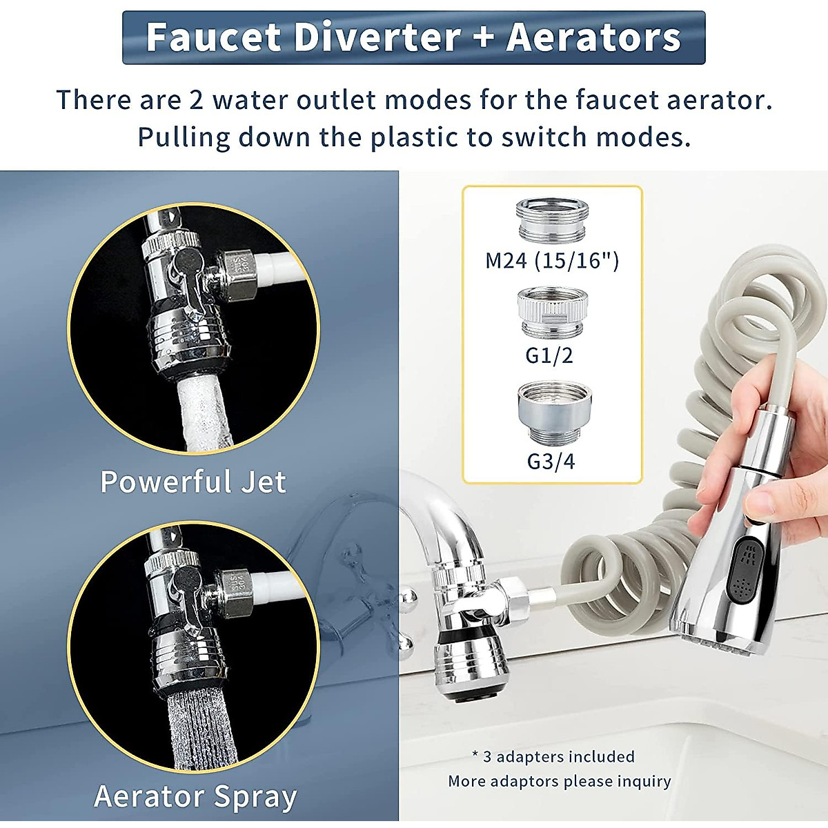 CECEFIN Kitchen Sink Sprayer, Faucet Spray Head Replacement with 79” Recoil Hose and Holder, Pressurized Water Saving Faucet Aerator & Diverter Valve, Faucet Sprayer Attachment Set