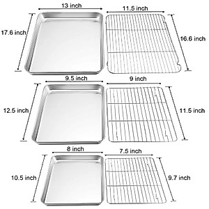 TeamFar Baking Sheet and Cooling Rack Set (3 Pans + 3 Racks), Stainless Steel Cookie Sheet with Roasting Racks for Cooking/Cooling, Healthy & Dishwasher Safe, Sturdy & Long Lasting