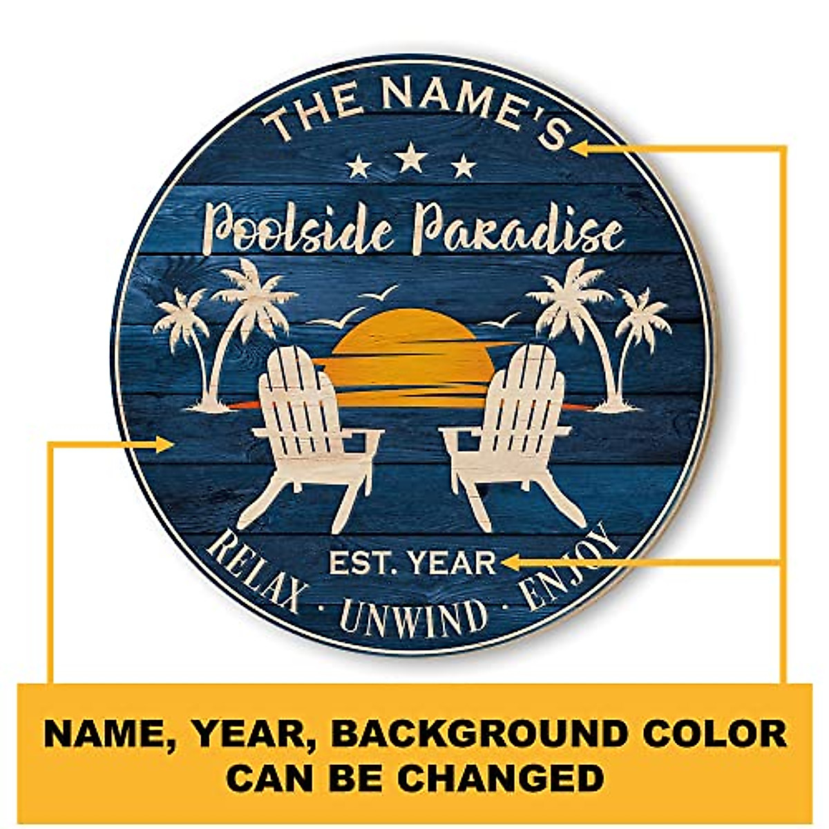 MUCHNEE Personalized Funny Swimming Pool Zone Printed Sign for Backyard Paradise Patio Oasis Waterfront - Relax Unwind Enjoy Round Wood Plaque Indoor Decorations - Gift for Birthday Housewarming