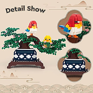 Finger Rock Bonsai Tree Building Sets, Japanese Cherry Blossom Tree Mini Building Set with 2 Lovebirds, Creative Bonsai Plant Model Gift for Kids and Adults 8+ (1496pcs)