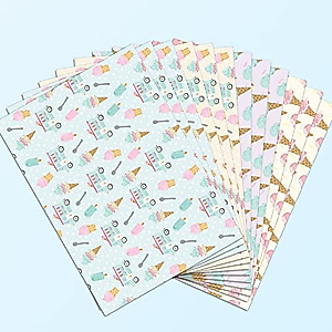 LDGOOAEL Flat Birthday Wrapping Paper Sheets-12 Sheets with 4 Ice Cream Paterns, Gift Wrapping Paper for Birthday, Wedding, Baby Shower Occasions- Pre cut & Folded(19.6" x 27.5“ Per Sheet)…