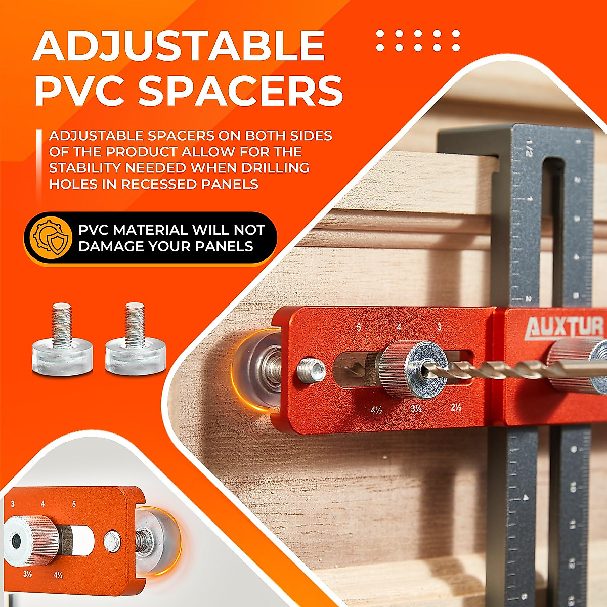 AUXTUR Cabinet Hardware Jig, Adjustable Cabinet Handle Template Tool with Alignment Hole, Punch Locator Drill Guide for Knobs,Handles and Pulls, Cabinet Template Tool for Drawer Cabinet Installation