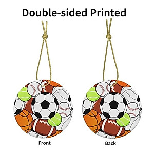 Sports Ball Print Christmas Tree Ceramic Hanging Round Shaped Xmas Tree Pendants Gatherings Party Deco