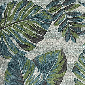 NEW HOME Tropical Palm Leaves 5'3 x 7'7 Area Rug in Teal/Green