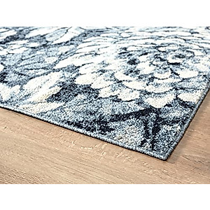 Abani Navy Blue & Cream Floral Design Classic Area Rug Rugs Non-Shedding 7'9" x 10'2" (8x10) Flower Print Traditional Living Room Rug