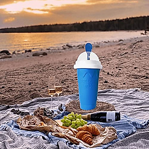 Slushie Maker Cup Travel Portable Double Layer Slushie Cup for Cola or Juice Magic Quick Frozen Smoothies Cup Squeeze Cup Mini Ice Cream Maker (Blue)