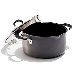 OXO Good Grips 6QT Stockpot with Lid, 3-Layered German Engineered Nonstick Coating, Stainless Steel Handle with Nonslip Silicone, Black