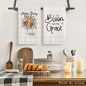 Artoid Mode Bloom Spring Has Sprung Home Kitchen Towels, 18 x 26 Inch Holiday Spring Summer Drying Cloth Dish Towels for Cooking Baking Set of 4