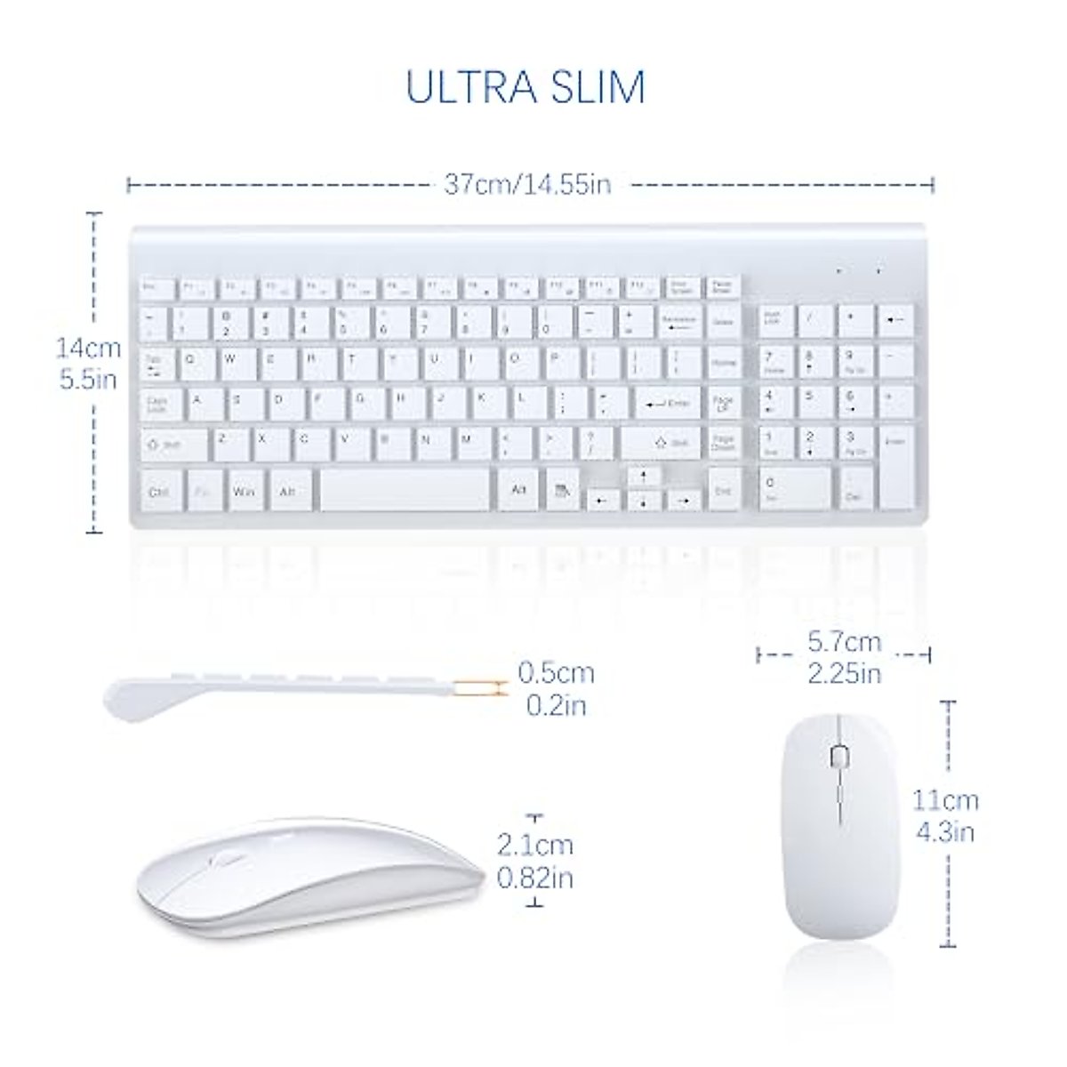 Wireless Keyboard and Mouse Ultra Slim Combo, TopMate 2.4G Silent Compact USB Mouse and Scissor Switch Keyboard Set with Cover, 2 AA and 2 AAA Batteries, for PC/Laptop/Windows/Mac - White
