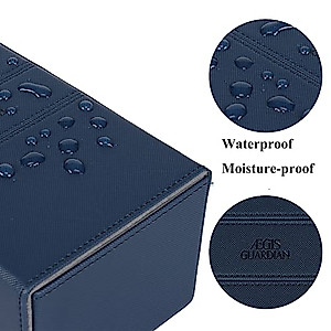 AEGIS GUARDIAN Card Deck Box for MTG with 3 Tray Commander Deck Box Hold 200+ Double Sleeved Cards, PU Leather 7 Strong Magnets Card Storage Box Deck Game Case for TCG CCG, Blue