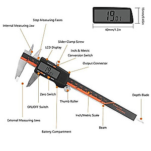 Allnice Digital Caliper 0-6" Vernier Caliper Digital Electronic Gauge Micrometer Measuring Tool with Large LCD Screen and Stainless Steel Body, Millimeter/Inch/Fraction Conversion
