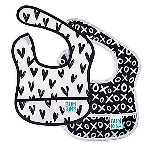 Bumkins Starter Bib, Baby Bib Infant, Waterproof Fabric, Fits Infants and Babies 3-9 Months â€“ Hearts & XOXO (2-Pack)