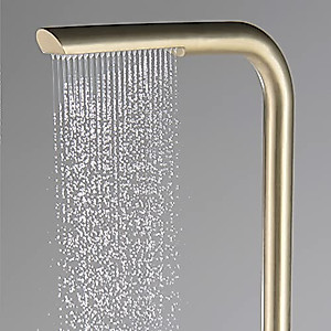 RBROHANT Outdoor Shower Brass Outside Shower Kit for Backyard Garden Pool Beach, Freestanding Outdoor Shower Fixtures with Overhead Shower Head and Hand Shower, Floor Mounted, Brushed Gold, RB0090