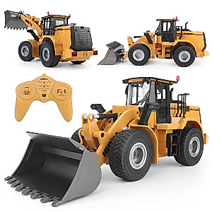 Mostop Remote Control Front Loader 9 Channel Bulldozer Toy RC Construction Vehicles Truck, 2.4Ghz Remote Control Bulldozer 4WD Shovel Loder Tractor for Boys Kids with Lights & Sounds
