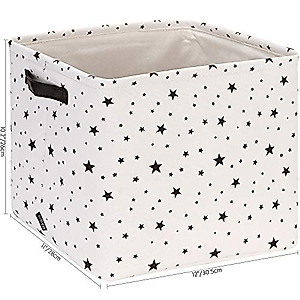 Sea Team Collapsible Canvas Fabric Storage Basket with Handles, Square Storage Box, Cube, Foldable Shelf Basket, Closet, Desk Organizer for Nursery, Home, Office (Black, Set of 4)