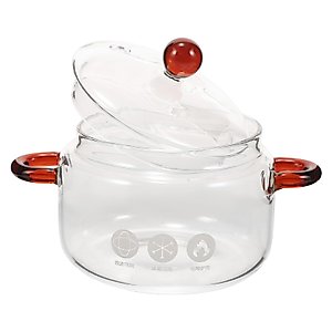 Hemoton Clear for Cooking On Stove Glass Saucepan with Cover Stovetop Cooking Pot Glass Cookware Simmer Pot for Pasta Noodle, Soup, Milk, 0.45L