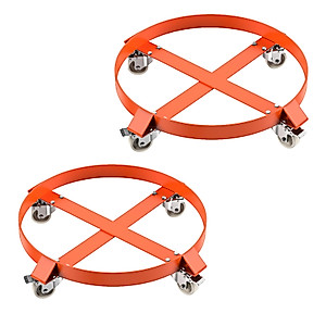 DEXSO 55 Gallon Drum Dolly, 2 Pcs Heavy Duty Barrel Dolly with 4 Caster Wheels, 1000 LBS Capacity Trash Can Dolly Non-Tipping Hand, Orange Steel Frame Dolly