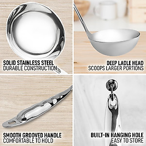 Zulay Kitchen Stainless Steel 13" Soup Ladle - Comfort Grid Steel Ladle with Long Handle and Ample Bowl Capacity Perfect for Stirring, Serving Soups and More - Heavy-Duty Metal Ladle