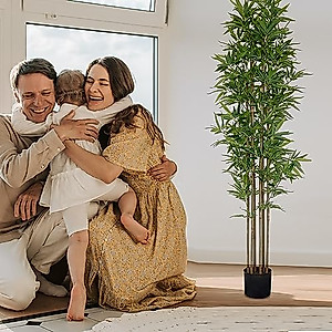 SOFTFLAME 6ft Bamboo Artificial Tree, Faux Bamboo Plant, Artificial Plant with 6 Trunks, Ideal for Home Office Indoor Decoration