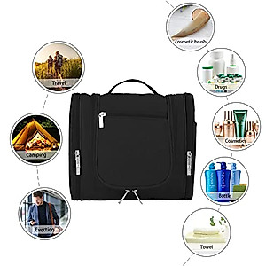 OMYSTYLE Hanging Travel Toiletry Bag for Women and Men, Hygiene Bag, Womens Bathroom and Shower Kit Organizer for Toiletries Cosmetic Makeup Shampoo Brushes (Black, Medium Size)
