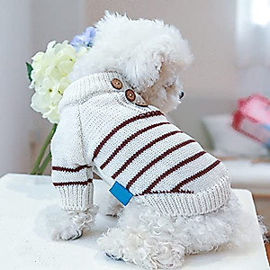 Dog Clothes for Small Dogs,Kawaii Dog Sweaters with Stripe Printed Patterns and Sleeveless Design for Small Dogs Girl and Boy,Puppy Clothes Soft Warm for Winter,Autumn Beige M