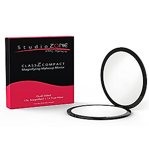 StudioZONE Best Compact Mirror - 10X Magnifying Makeup Mirror - Perfect for Purses - Travel - 2-Sided with 10X Magnifying Mirror and 1x Mirror - ClassZ Compact Mirror - 4 Inch Diameter