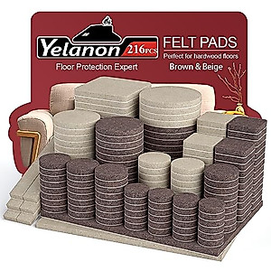Felt Furniture Pads - 216 Pcs Furniture Pads Hardwoods Floors Self Adhesive, Cuttable Felt Chair Pads, Anti Scratch Floor Protectors for Furniture Feet Chair Legs, Furniture Felt Pads,Beige & Brown