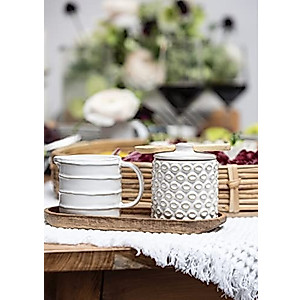 Mud Pie 47800014 85 Stoneware Tray Set, Natural, Sugar Dia | Cream 3" x 3", 50