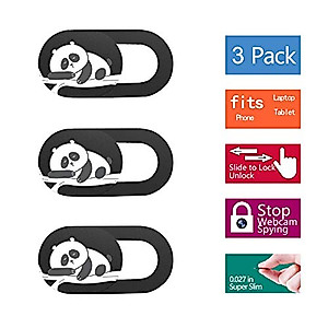 SIREG Webcam Cover Slide Ultra Thin - Web Camera Cover fits Laptop,Tablet,Computer, PC, Smartphone, Protect Your Privacy and Security,Strong Adhesive (Panda-Black & 3 Pack)