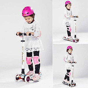 Ygqtbc Scooter for Kids, Kick Scooter for Toddlers Girls Boys with LED Light Up Wheels, Adjustable Height Scooter for Children from 2 to 15 Years Old ( Color : B )