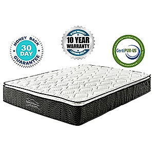 Swiss Ortho Sleep 12 inch Plush Pillow Top & Individually Wrapped Pocket Coils Innerspring - Green Foam Certified, Queen, White